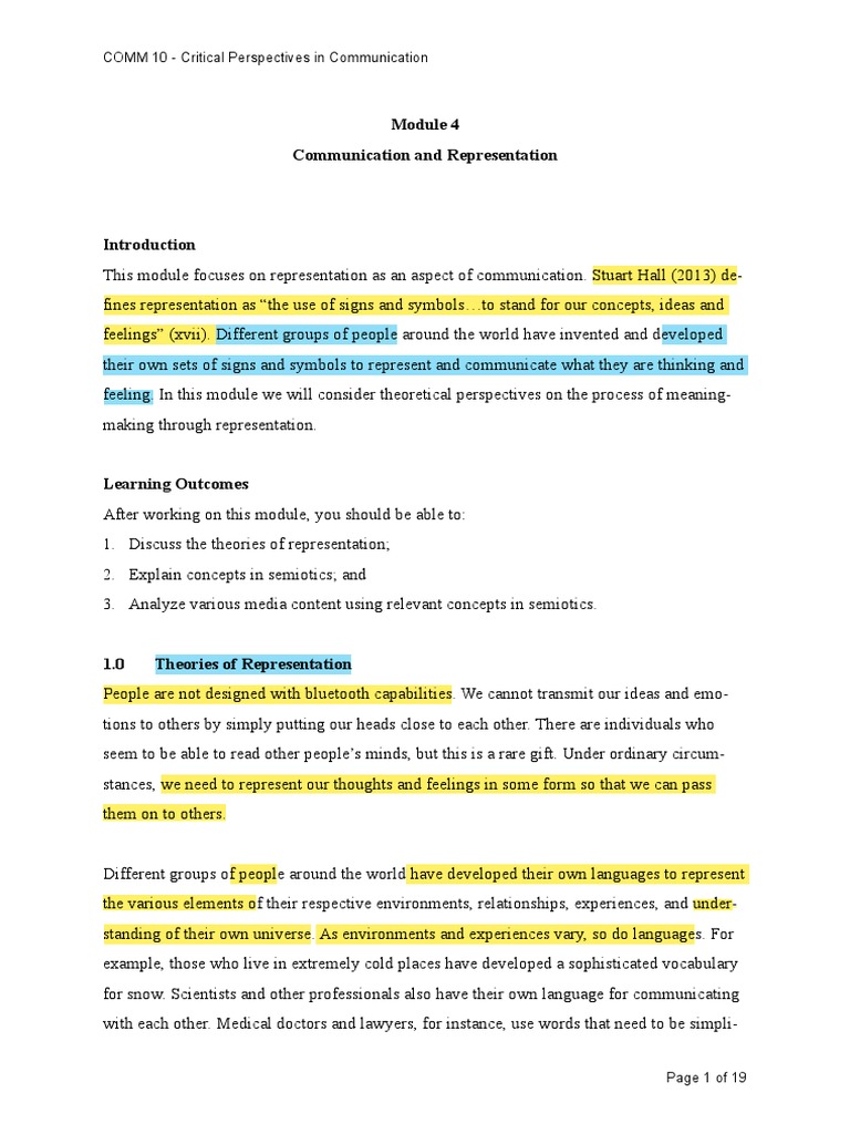 Representation in Communication Theory | PDF | Representation (Arts ...