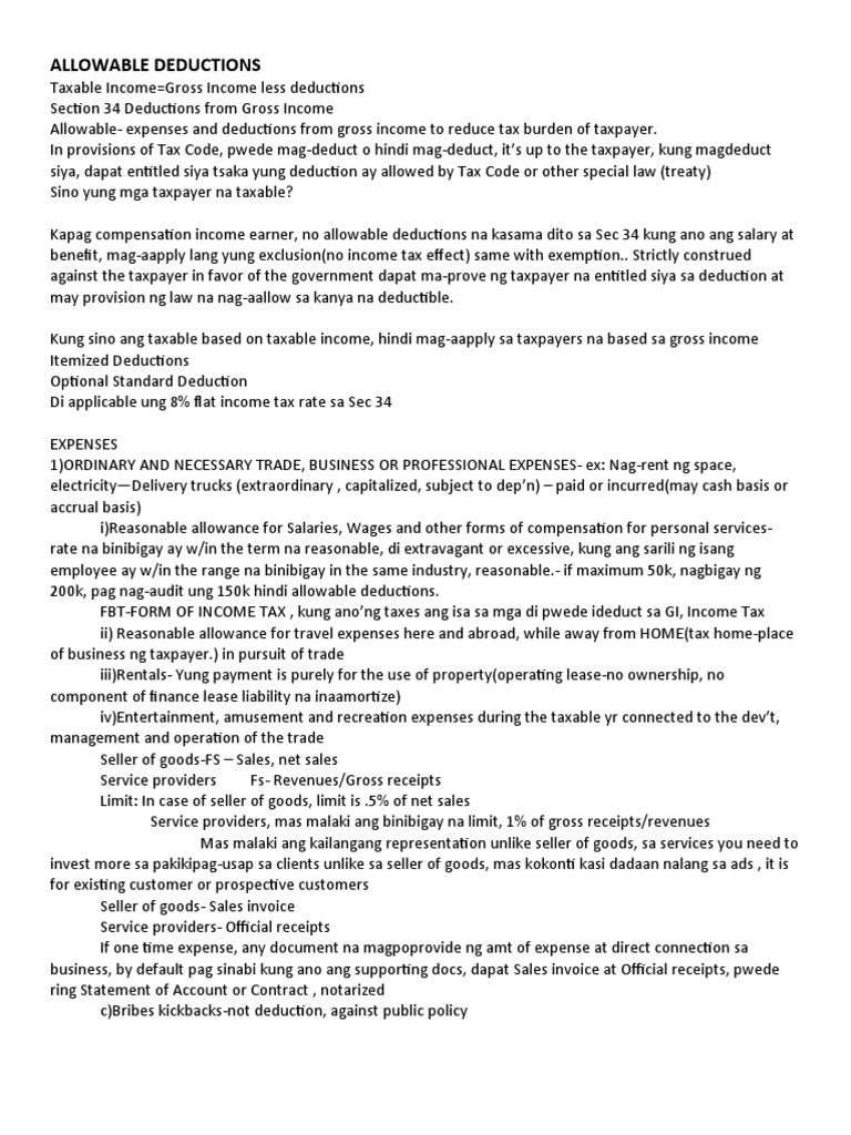 Allowable Deductions | Download Free PDF | Tax Deduction | Gross Income