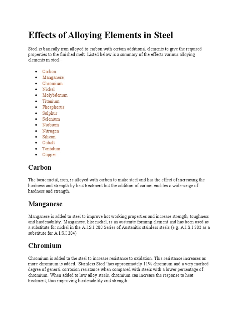 Effects of Alloying Elements in Steel | PDF | Steel | Alloy