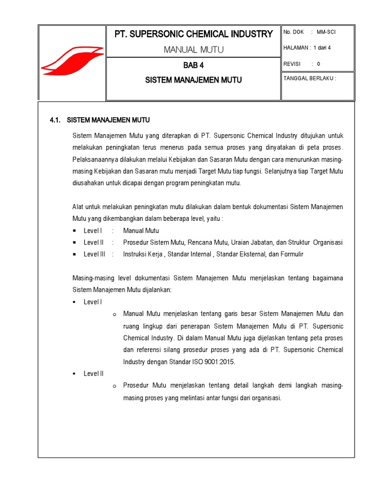 Manual Mutu Bab 4 - Sistem Manajemen Mutu | PDF