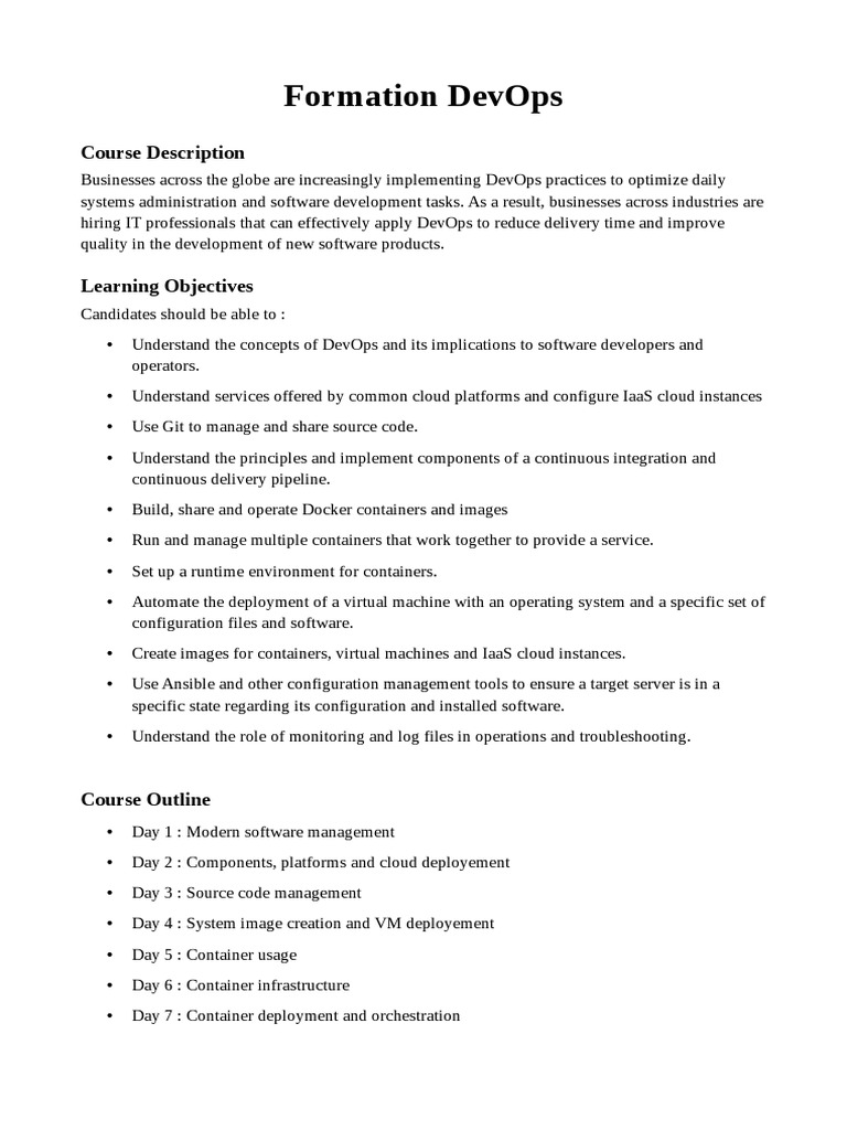 Formation Devops: Course Description | PDF