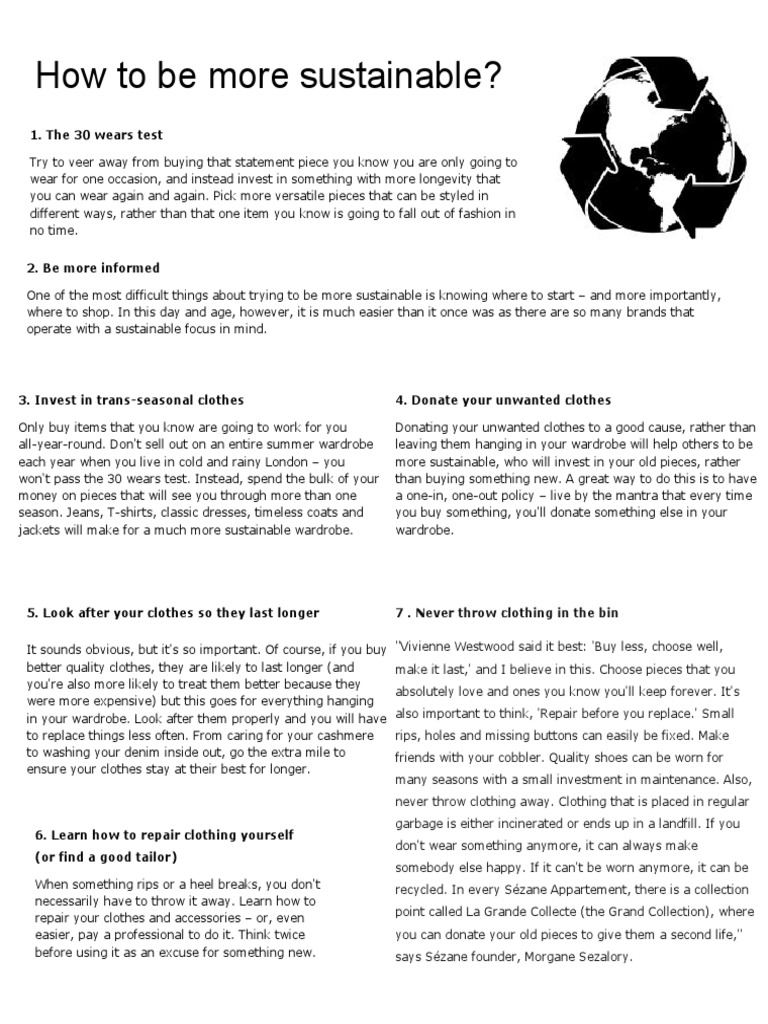 How To Be More Sustainable Worksheet | PDF