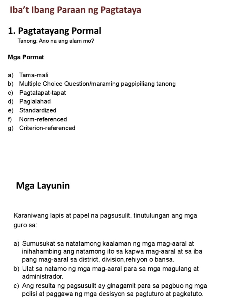 Iba't Ibang Paraan NG Pagtataya | PDF