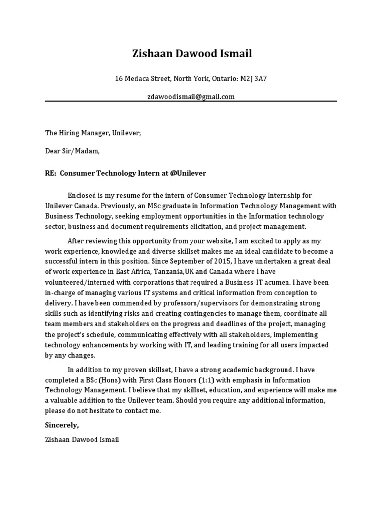 Unilever Cover Letter | PDF