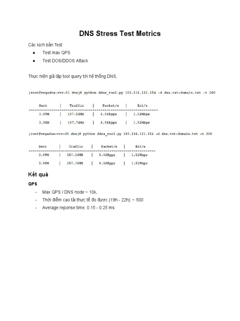 DNS Stress-Test Metrics | PDF