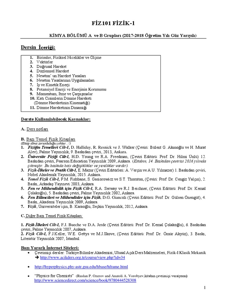 Fiz101 2017 Bilgi | PDF