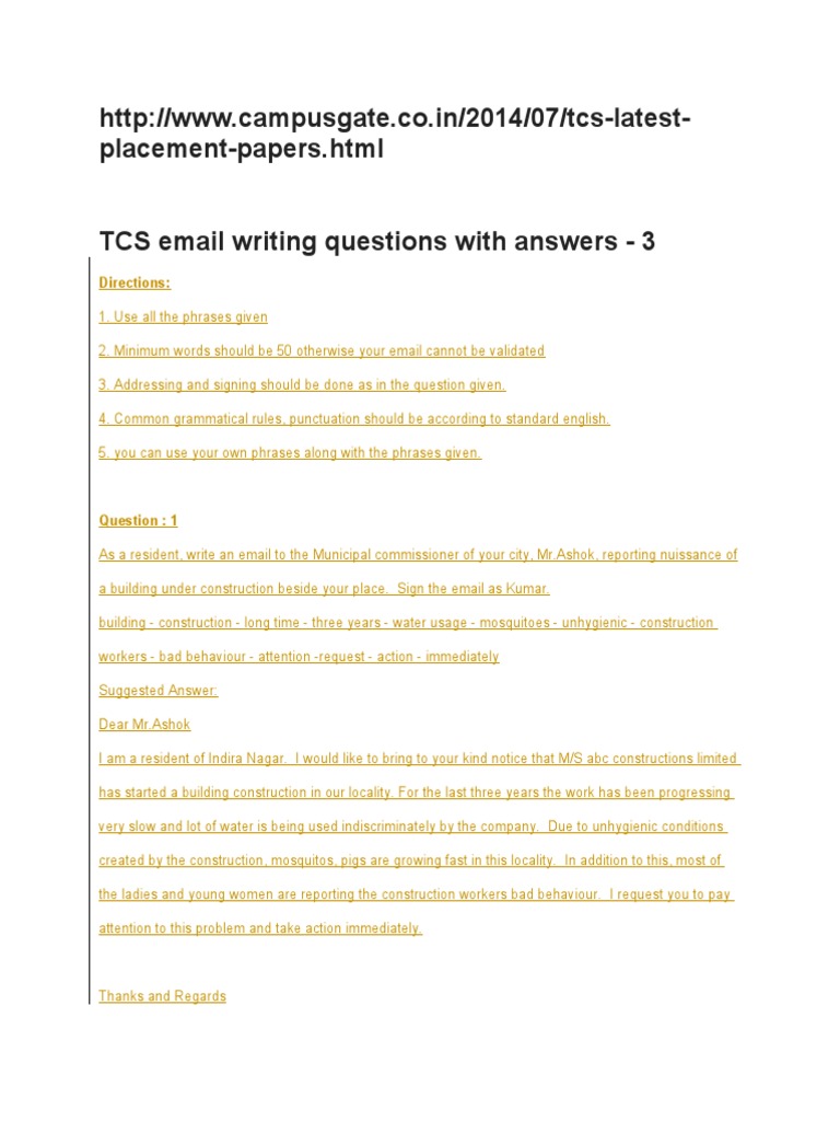 TCS Email Writing | PDF | Communication | Business