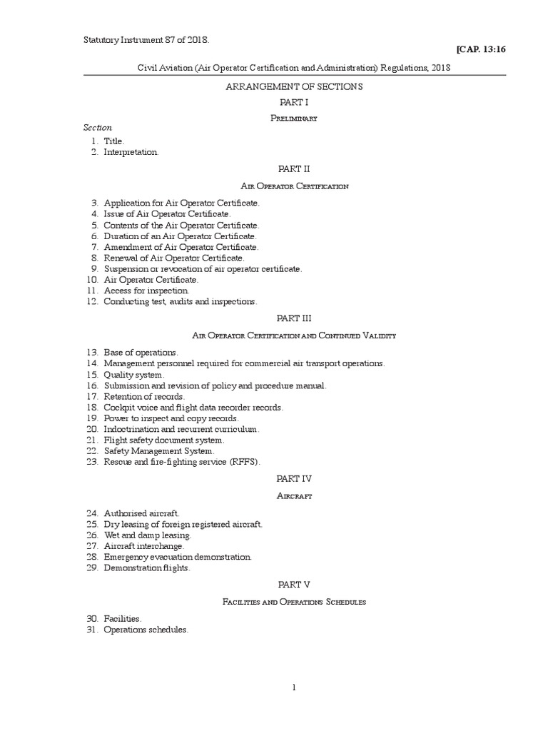 Statutory Instrument 87 of 2018 Civil Aviation A4 PDF | PDF | Aviation ...