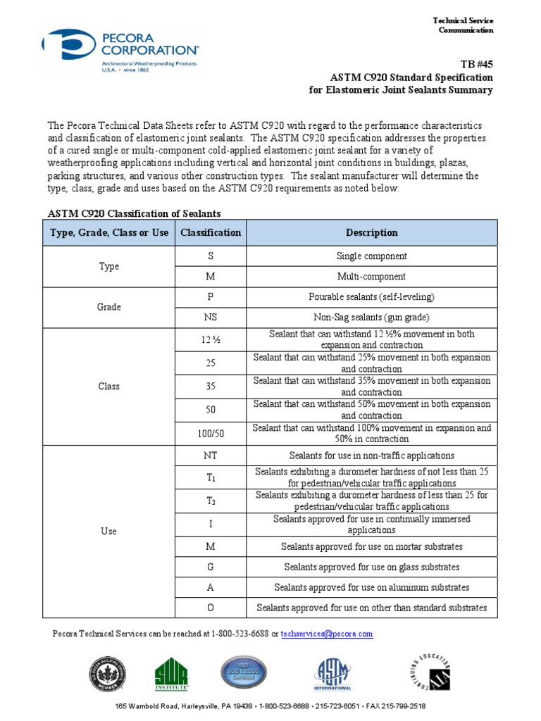 ASTM C920 Sealant Standard Summary | PDF | Materials | Building Engineering