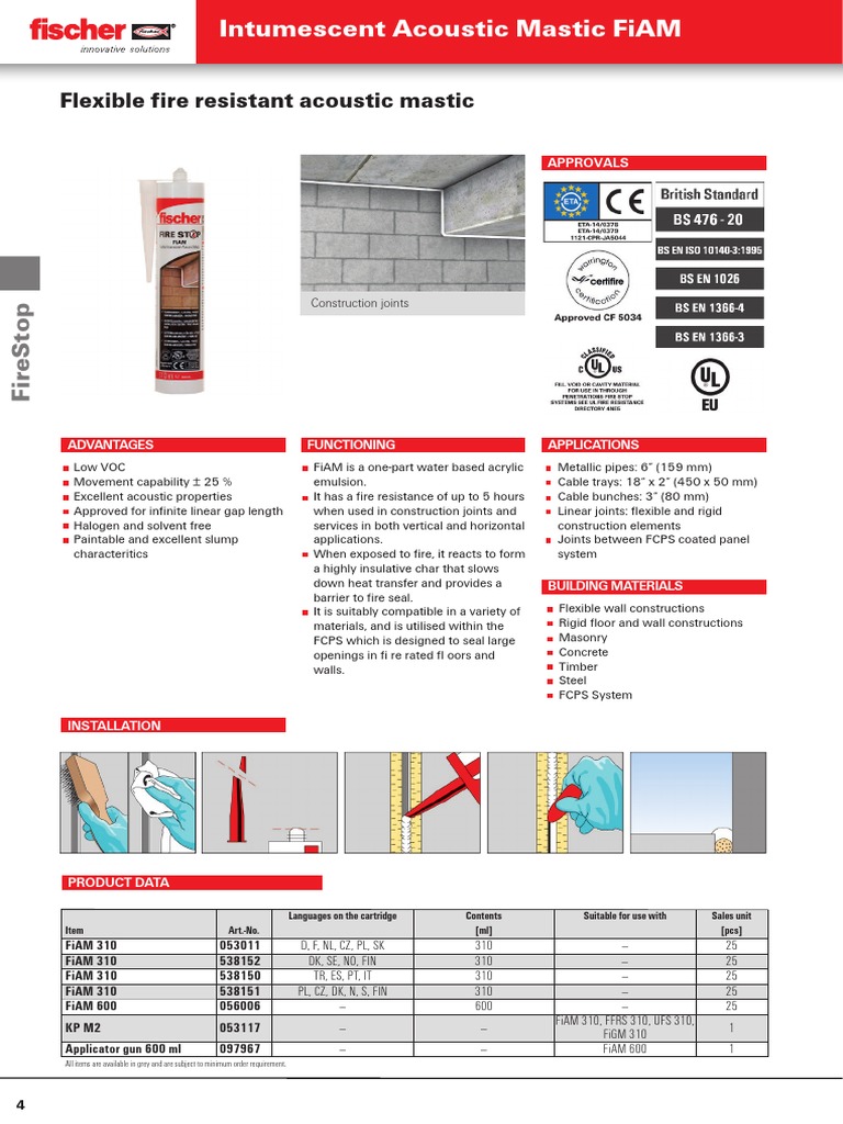 Flexible Fire Resistant Acoustic Mastic: Approvals | PDF | Wall ...