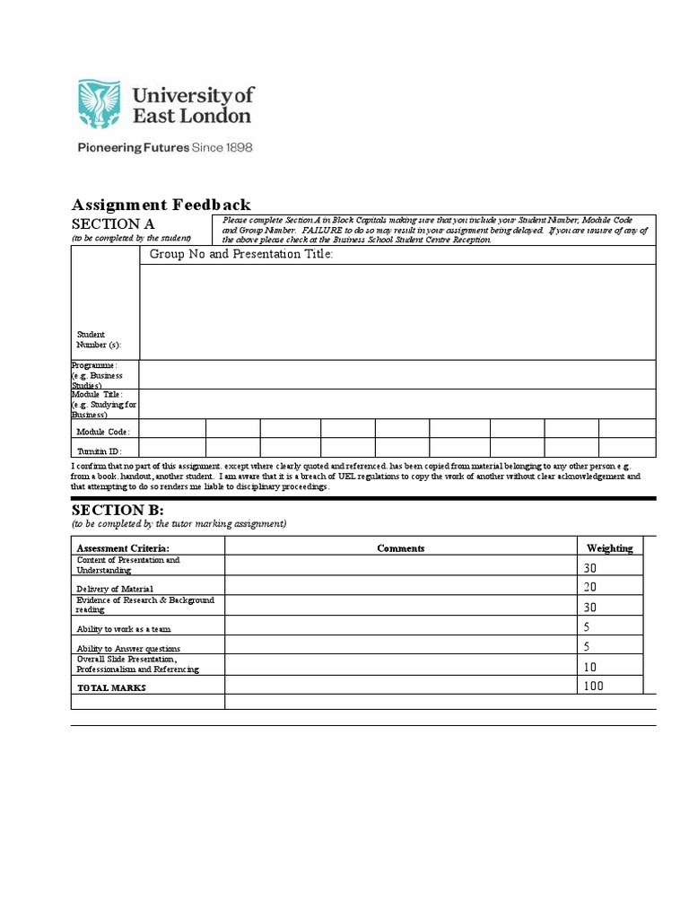 Assignment Feedback Form Guide | PDF | Learning | Cognition