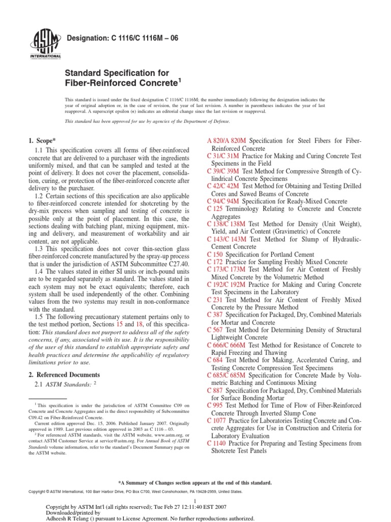 ASTM C1116 - Standard Specification For Fiber Reinforced Concrete PDF ...