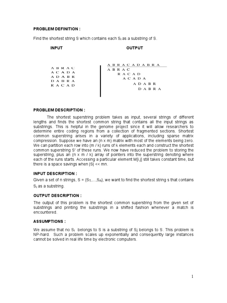Find Shortest Common Superstring Using Greedy Heuristic Pdf String Computer Science