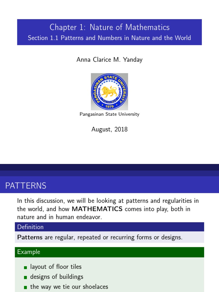 Chapter 1: Nature of Mathematics: Section 1.1 Patterns and Numbers in ...