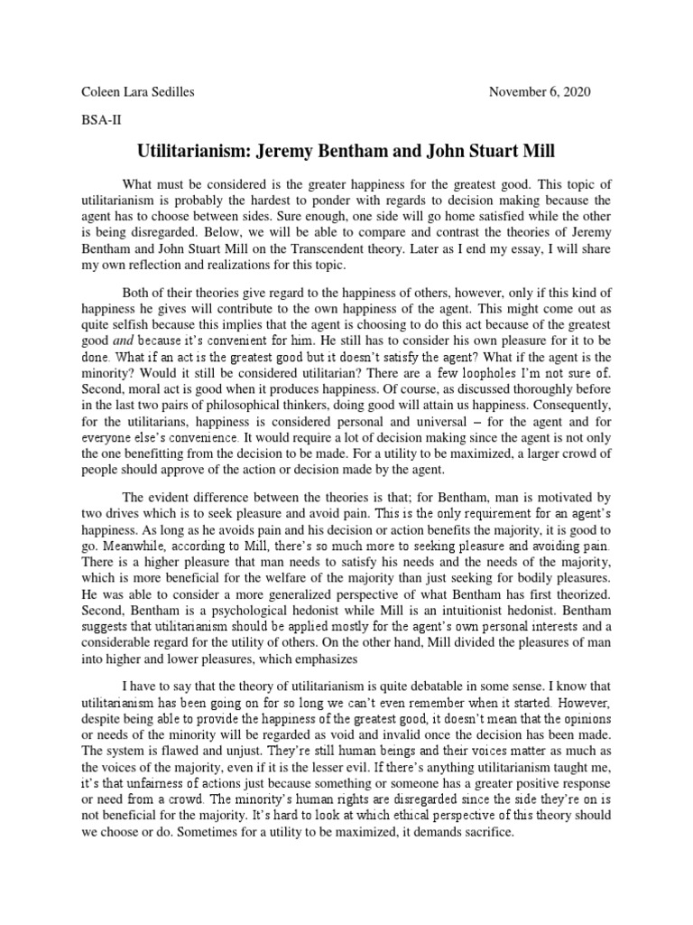 Utilitarianism theories of Bentham and Mill | PDF | Utilitarianism ...