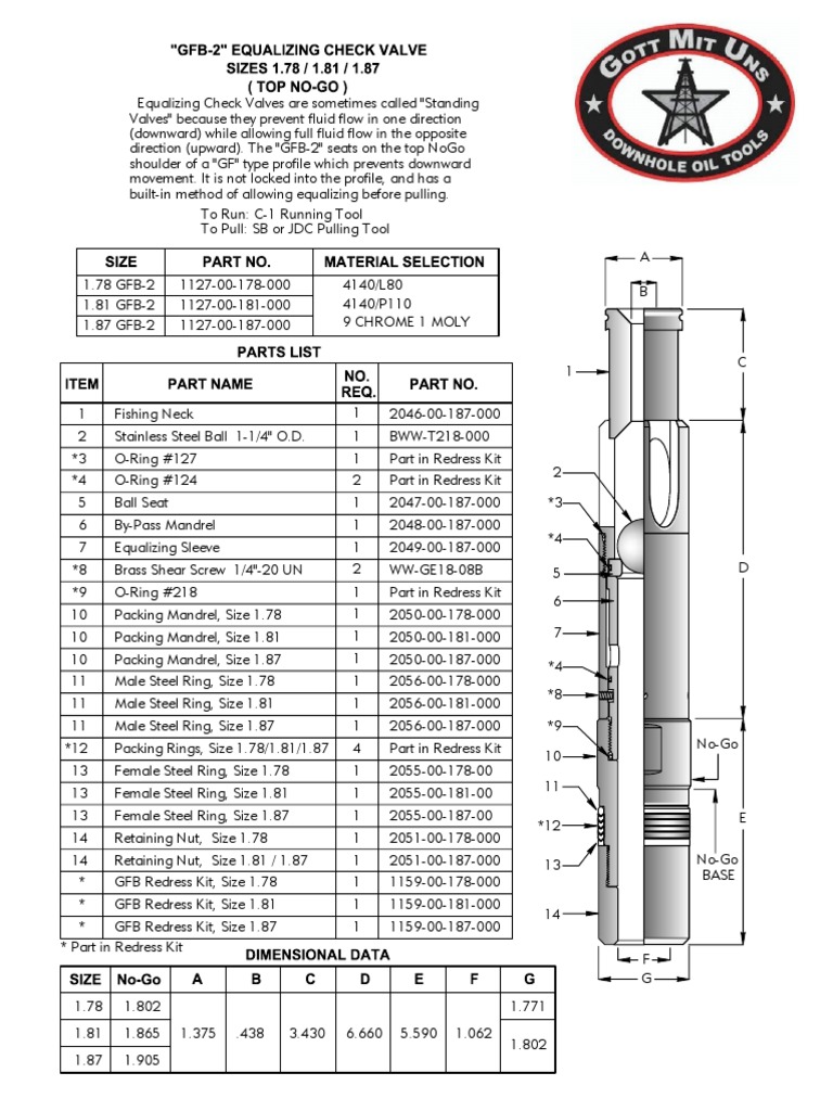 Specifications and Component Details for GFB-2 Equalizing Check Valves ...