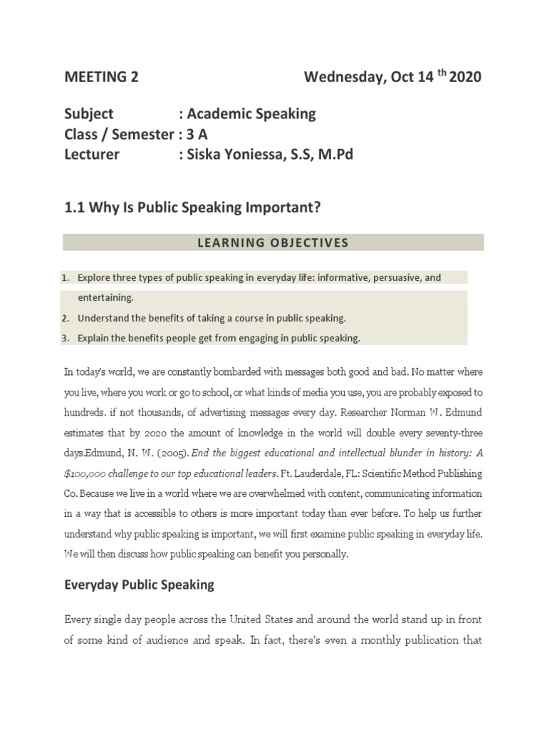 Academic Speaking PDF | PDF | Career & Growth