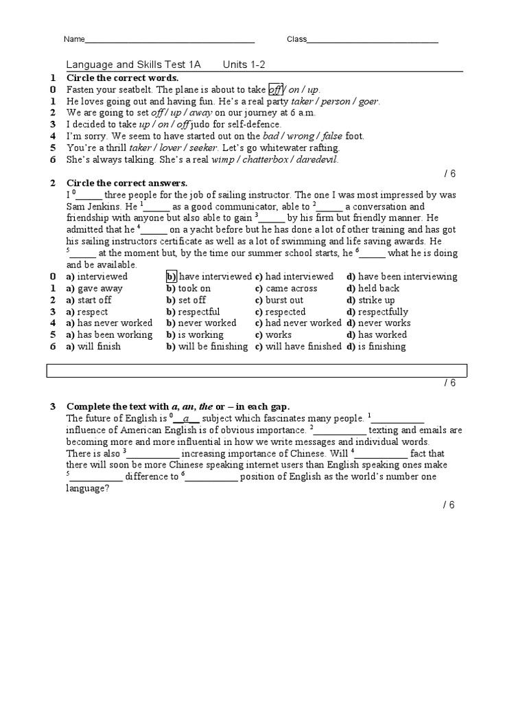 Language and Skills Test 1A | PDF | Human Communication | Semiotics
