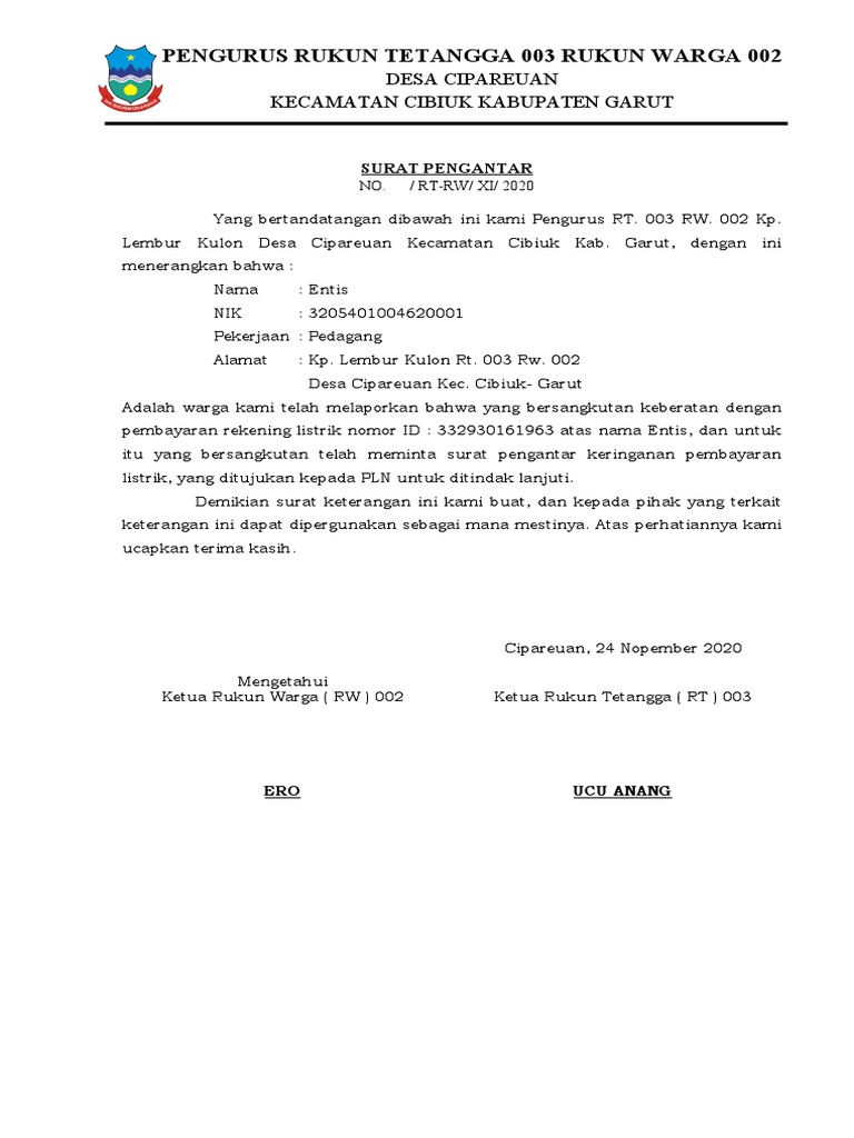 Surat Pengantar RT, RW | PDF