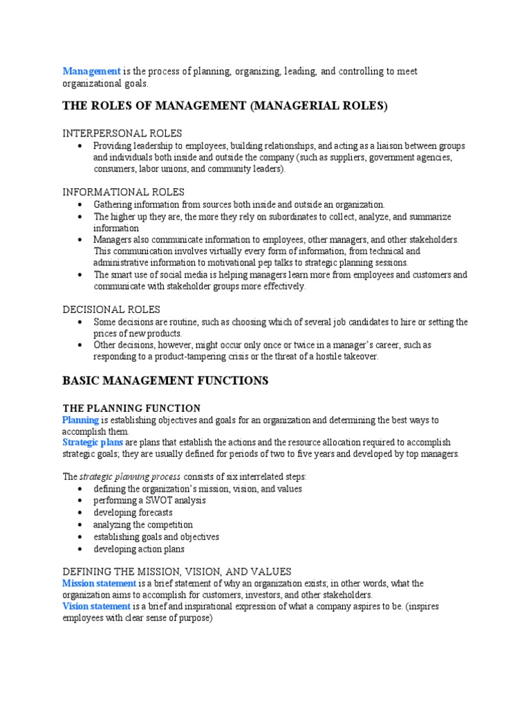 Business in Action 8th Edition Chapter 7: Management Roles, Functions ...