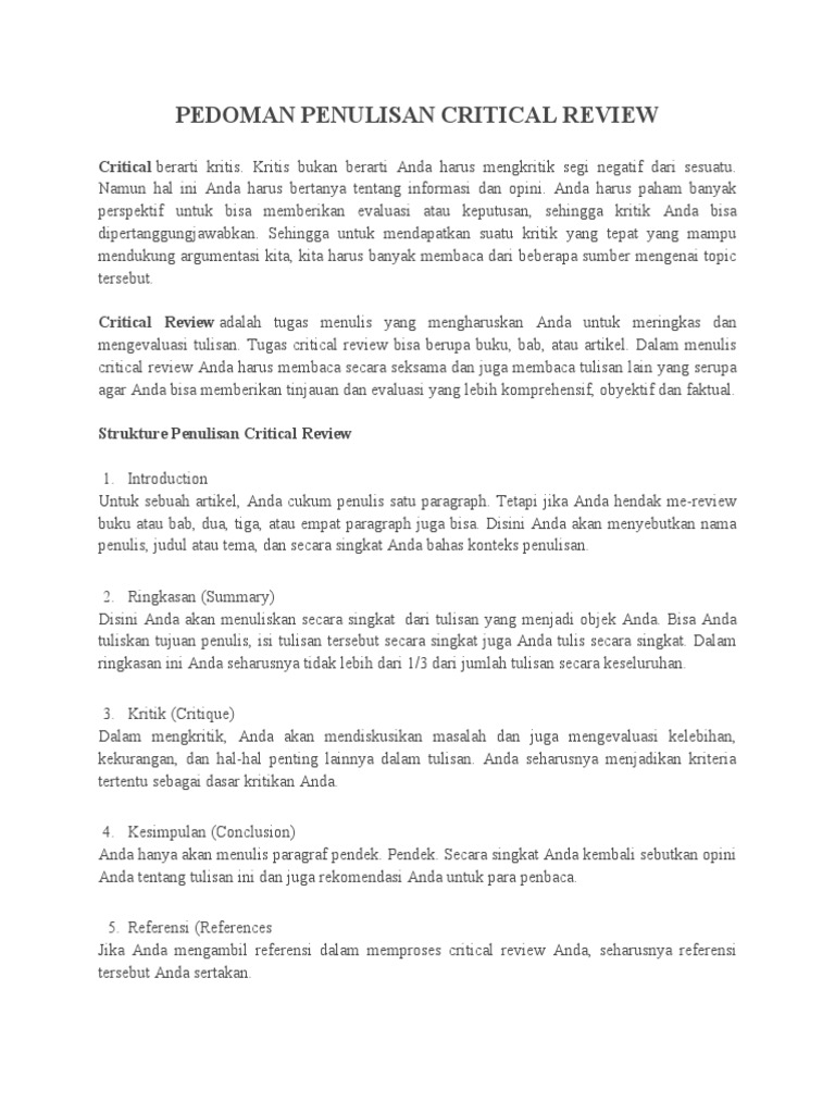 Pedoman Penulisan Critical Review | PDF | Karier & Perkembangan