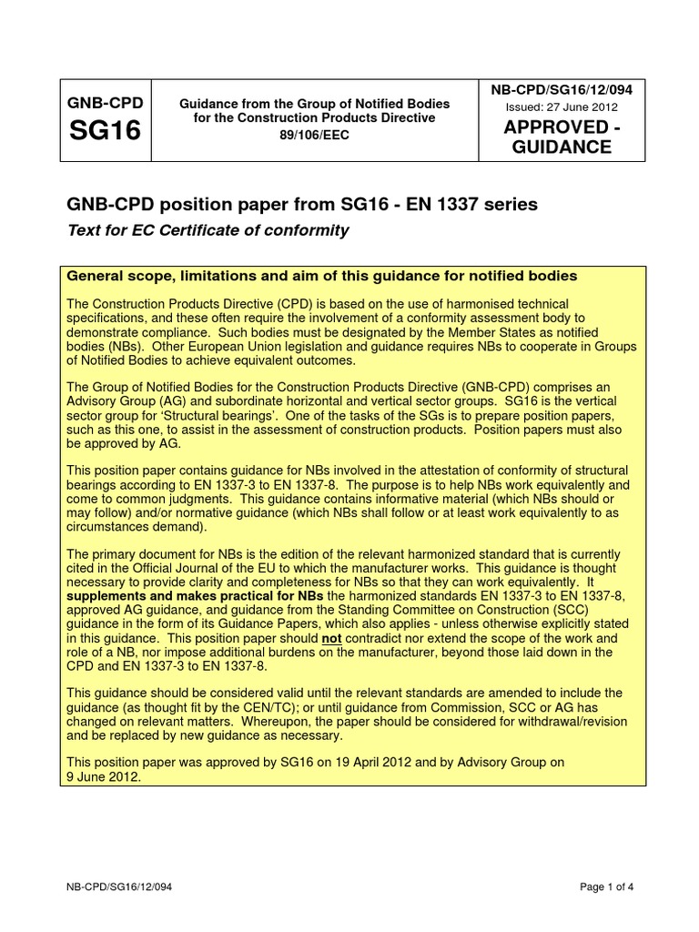 NB-CPD SG16 12 094 - Structural Bearings To EN 1337 Series - Text 4 EC ...