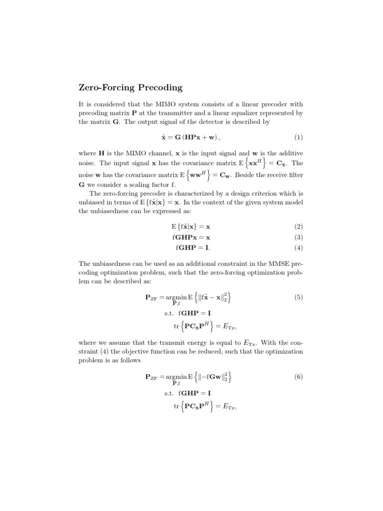 3 Zero Forcing Precoding Pdf Algorithms Applied Mathematics 