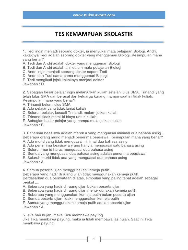 Tes Kemampuan Skolastik A PDF | PDF