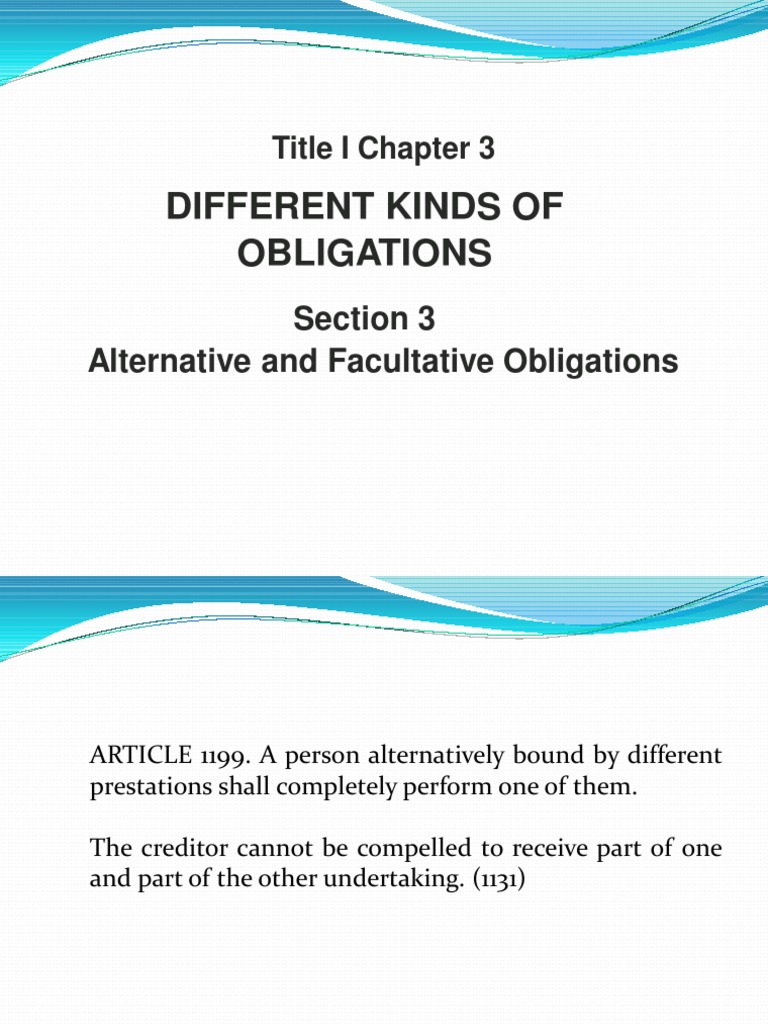 Articles 1199-1206 (Alternative and Facultative Obligations) | PDF ...