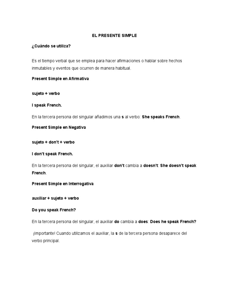 Presente Simple en Ingles | PDF | Verbo | Asunto (gramática)