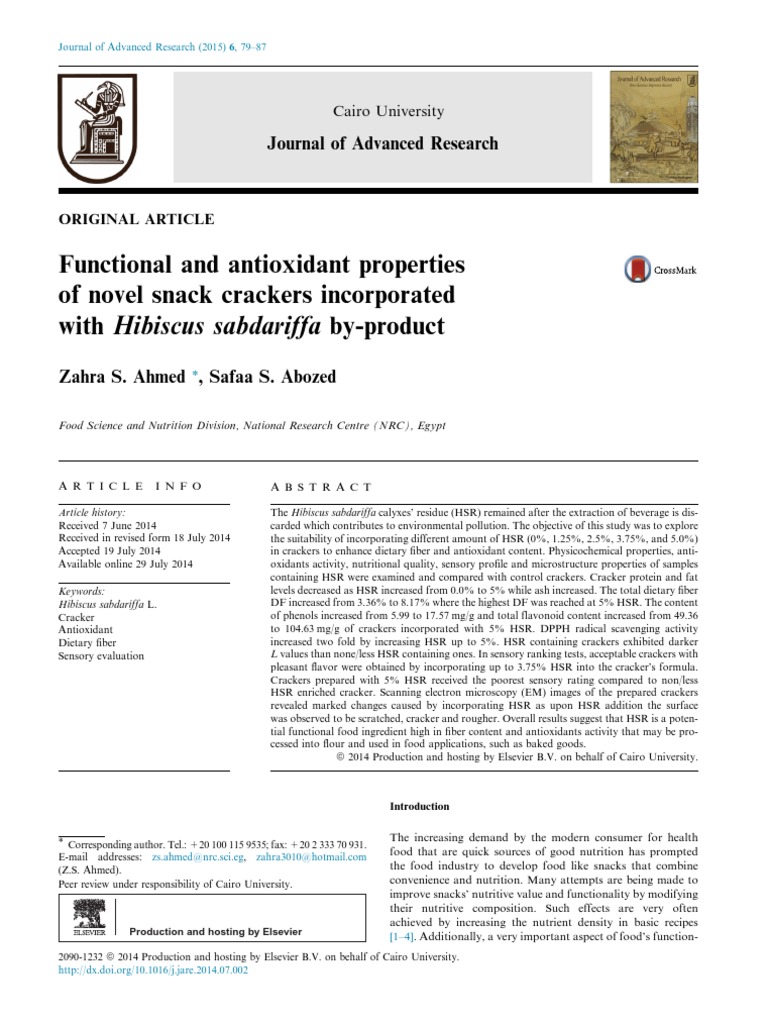 Functional and Antioxidant Properties of Novel Snack Crackers ...
