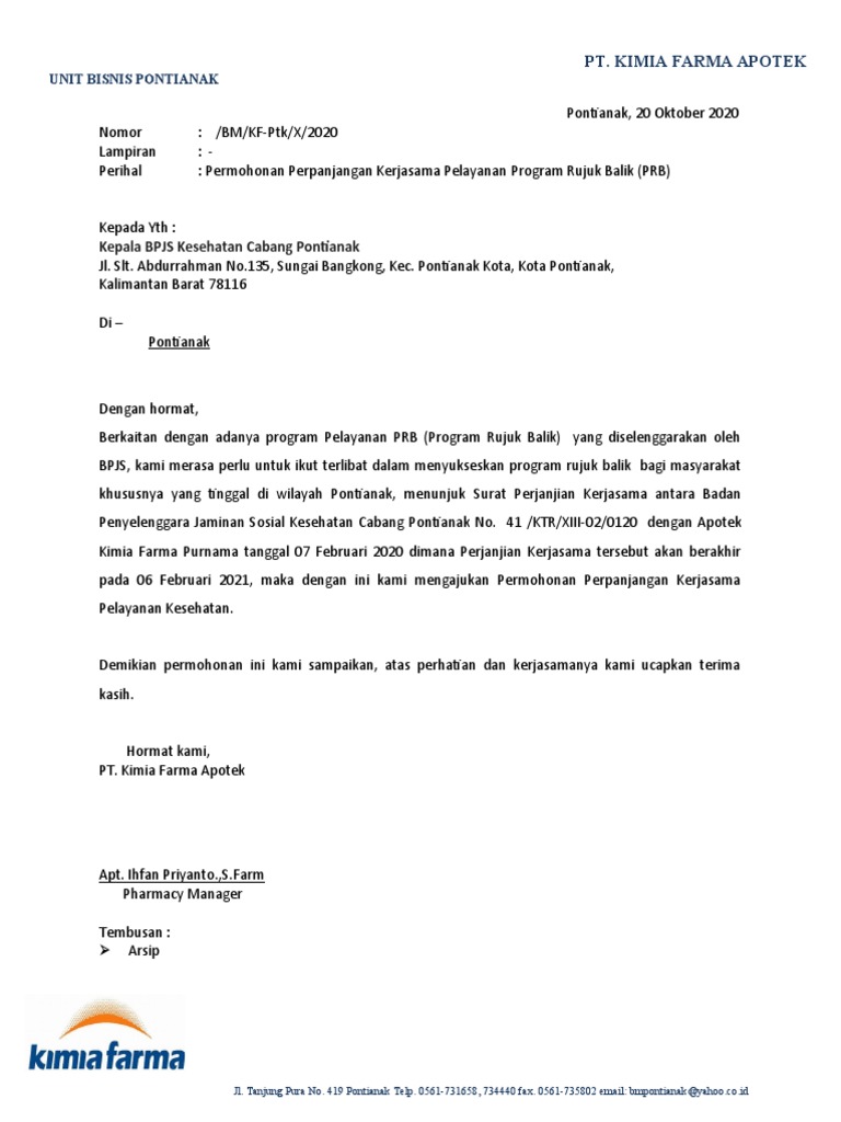 Surat Permohonan Kerjasama Pelayananan PRB - Purnama | PDF