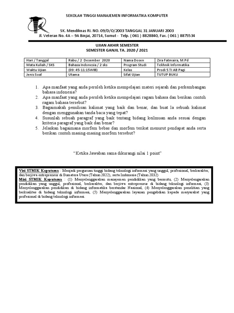 Soal Uts B.indo PDF | PDF