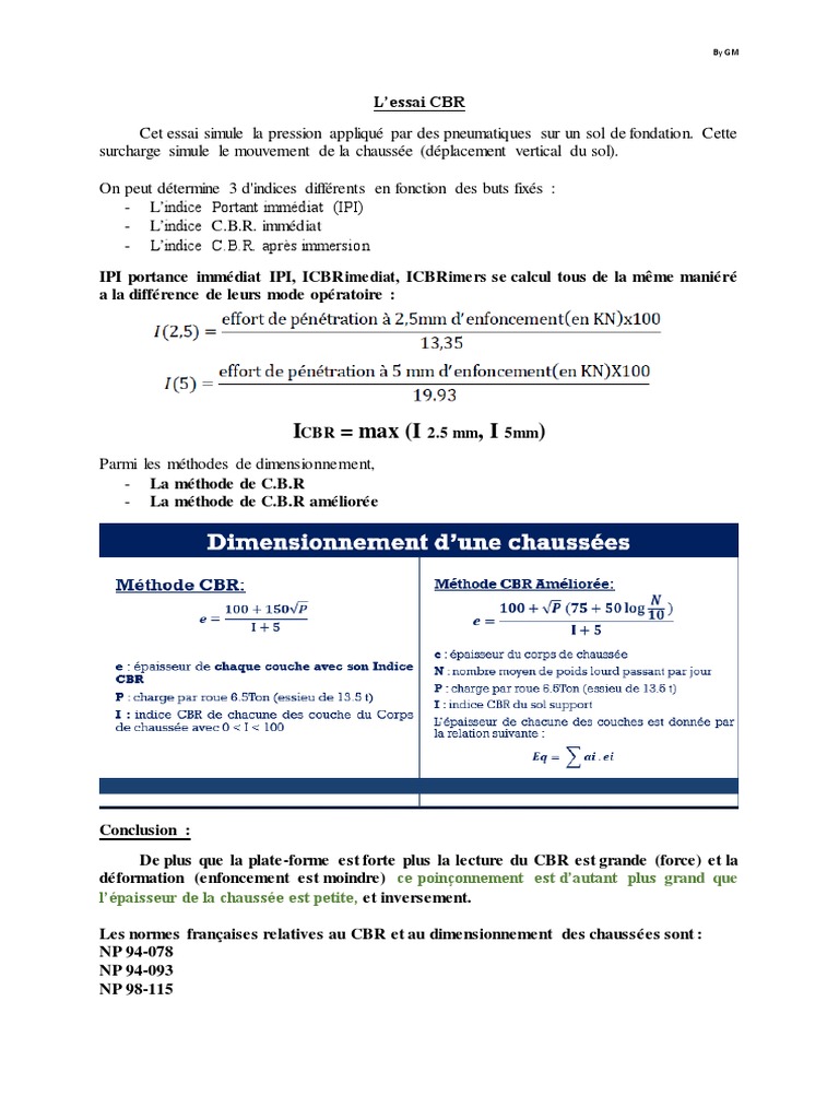 Essai CBR : Indices et Méthodes de Dimensionnement | PDF