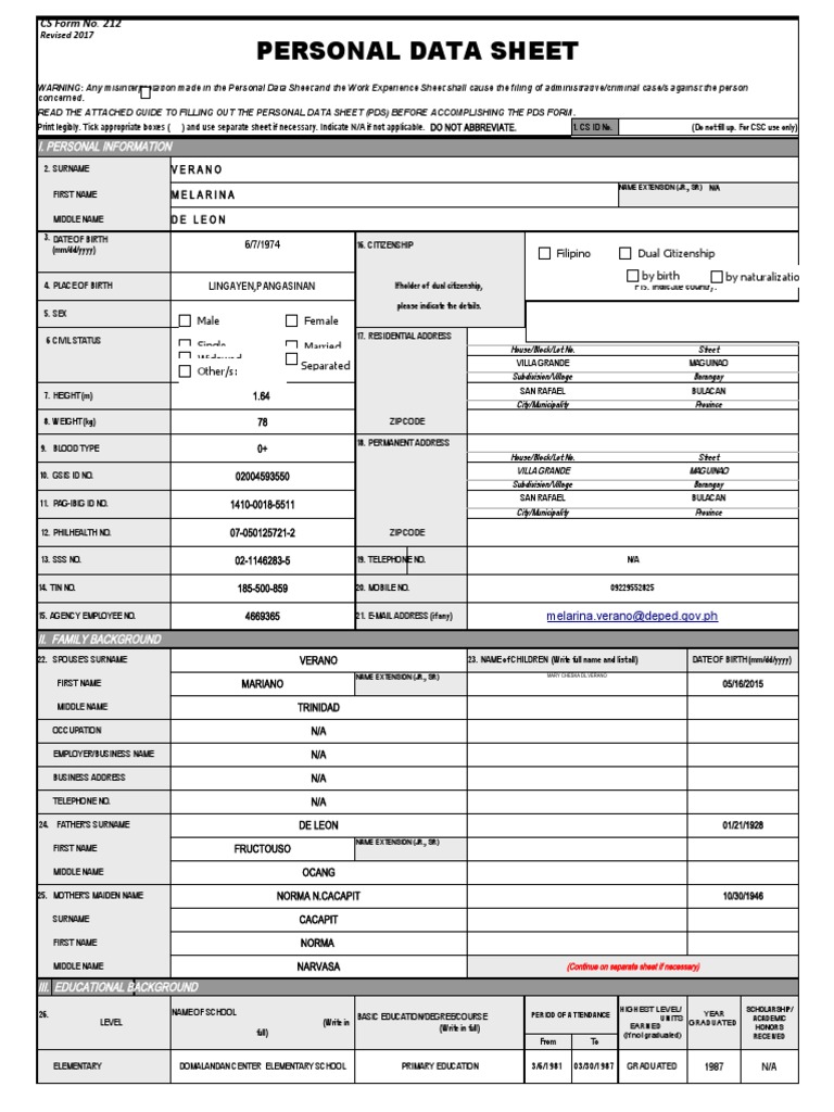 Personal Data Sheet | PDF | Crime & Violence | Crime Thriller