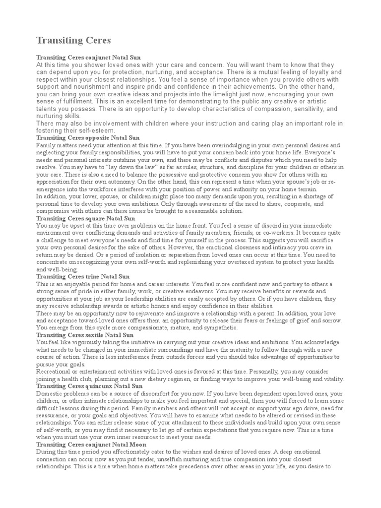 Ceres Transit: Emotional Insights | PDF | Compassion | Family