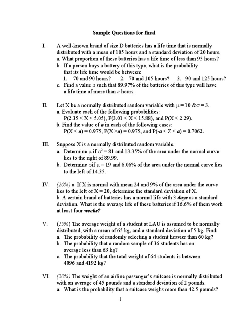 Sample Questions For Finals | Download Free PDF | Confidence Interval ...