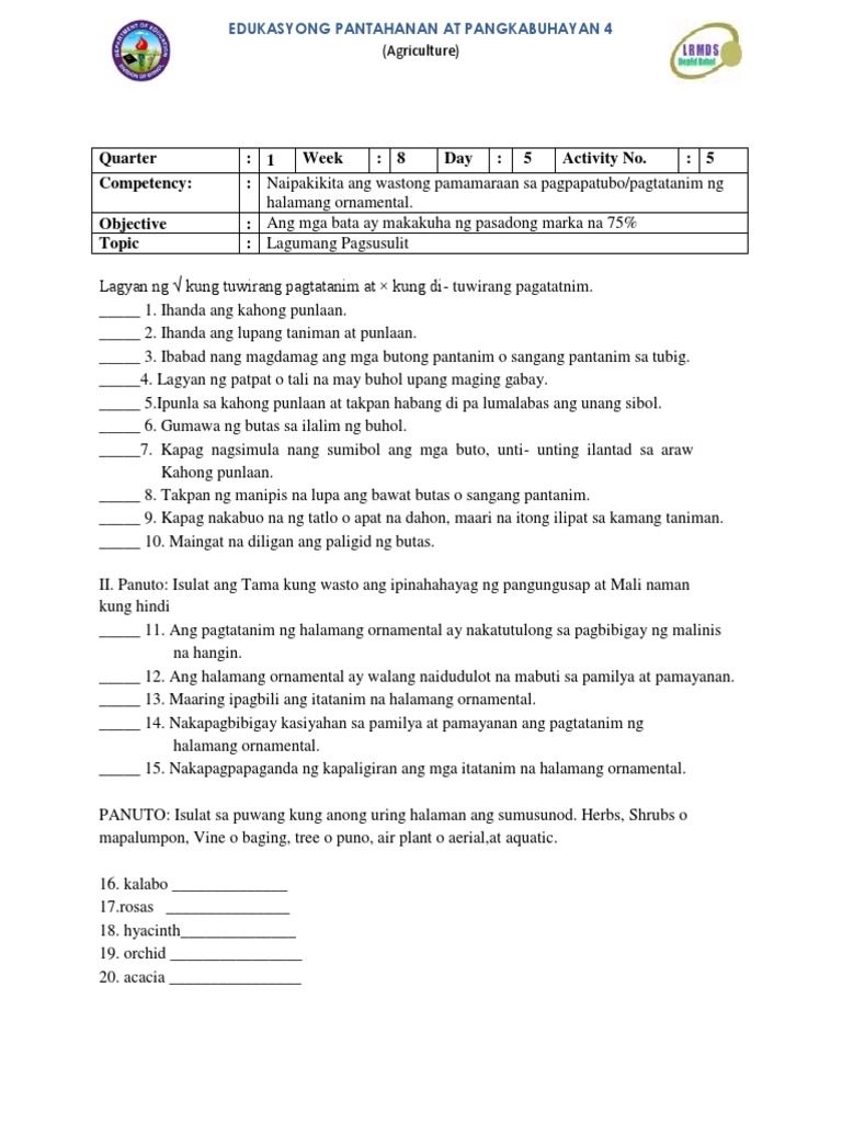 Epp4 Ag Q1 Las WK8 D5 | PDF