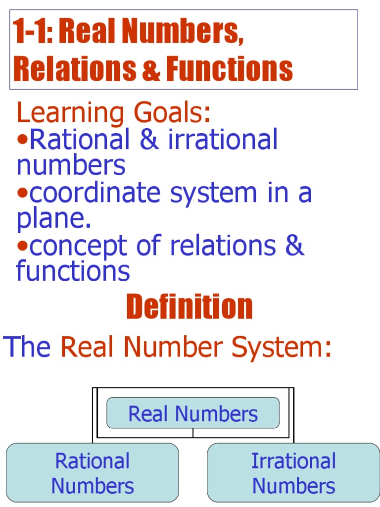 Lecture 1.1 Real No, Relation & Functions | PDF | Numbers | Function (Mathematics)