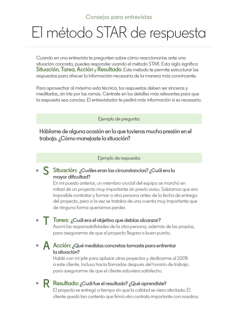 Metodo Star en Entrevistas para Candidatos | PDF