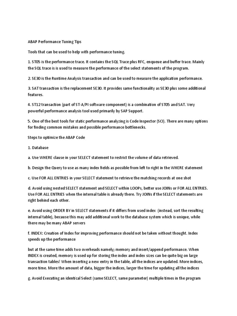 SAP ABAP Performance Analysis | Download Free PDF | Class (Computer Programming) | Database Index