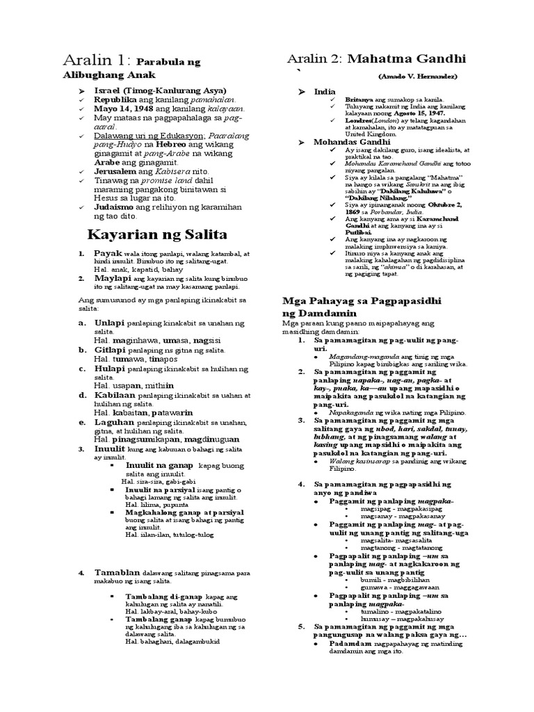 Filipino Handout | PDF
