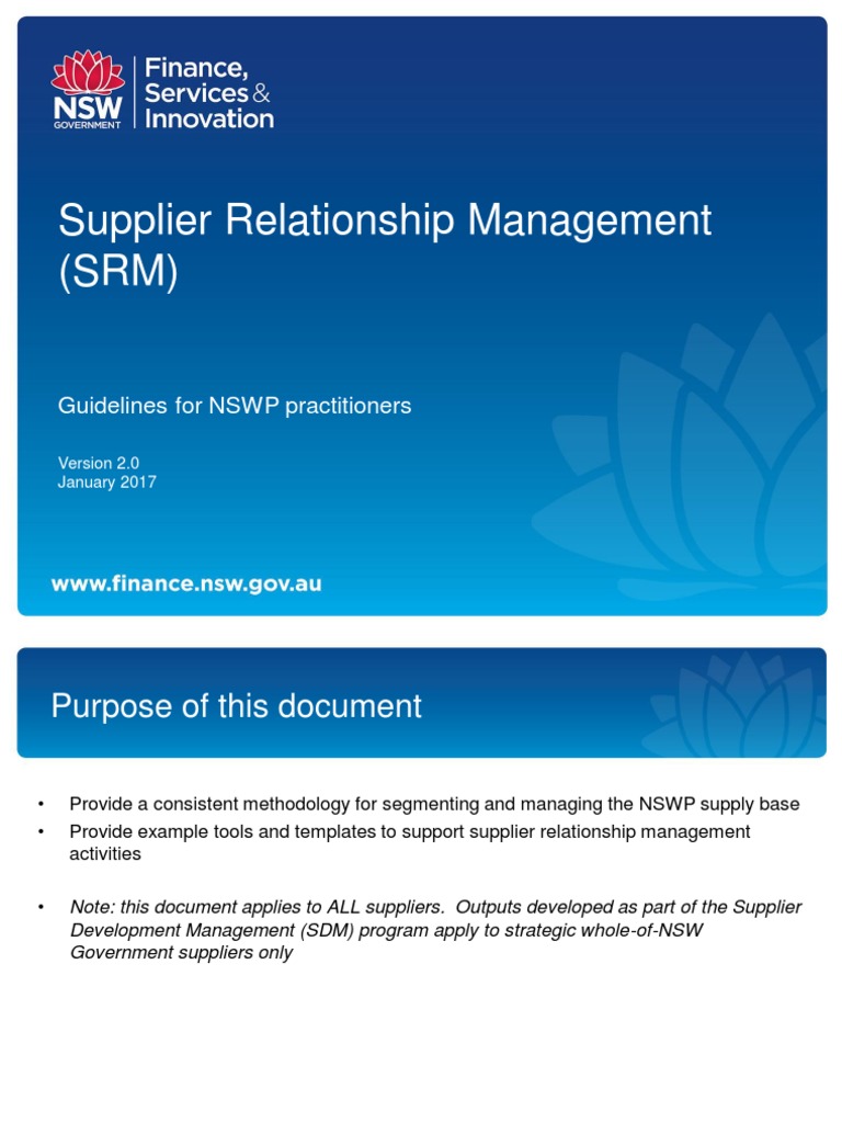 Supplier Relationship Management (SRM) : Guidelines For NSWP ...