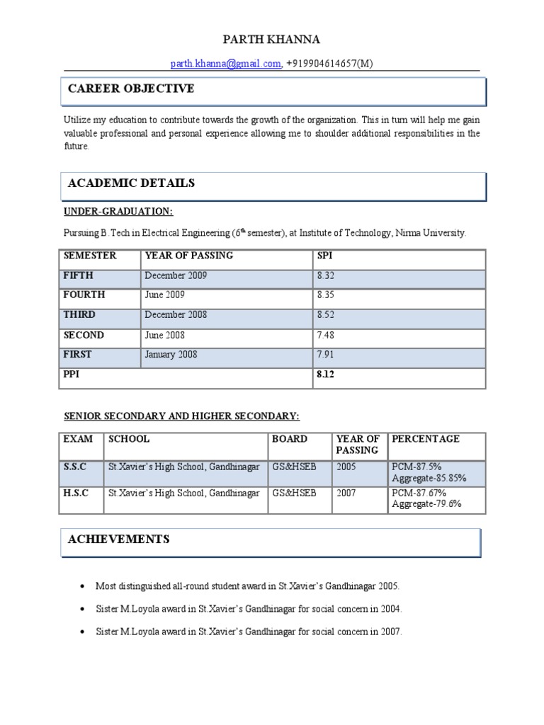Parth Khanna's Electrical Engineering CV | PDF | Engineering | Science ...