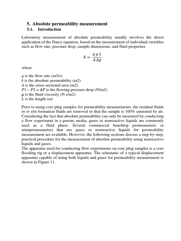 Absolute Permeability Measurement | PDF | Permeability (Earth Sciences ...