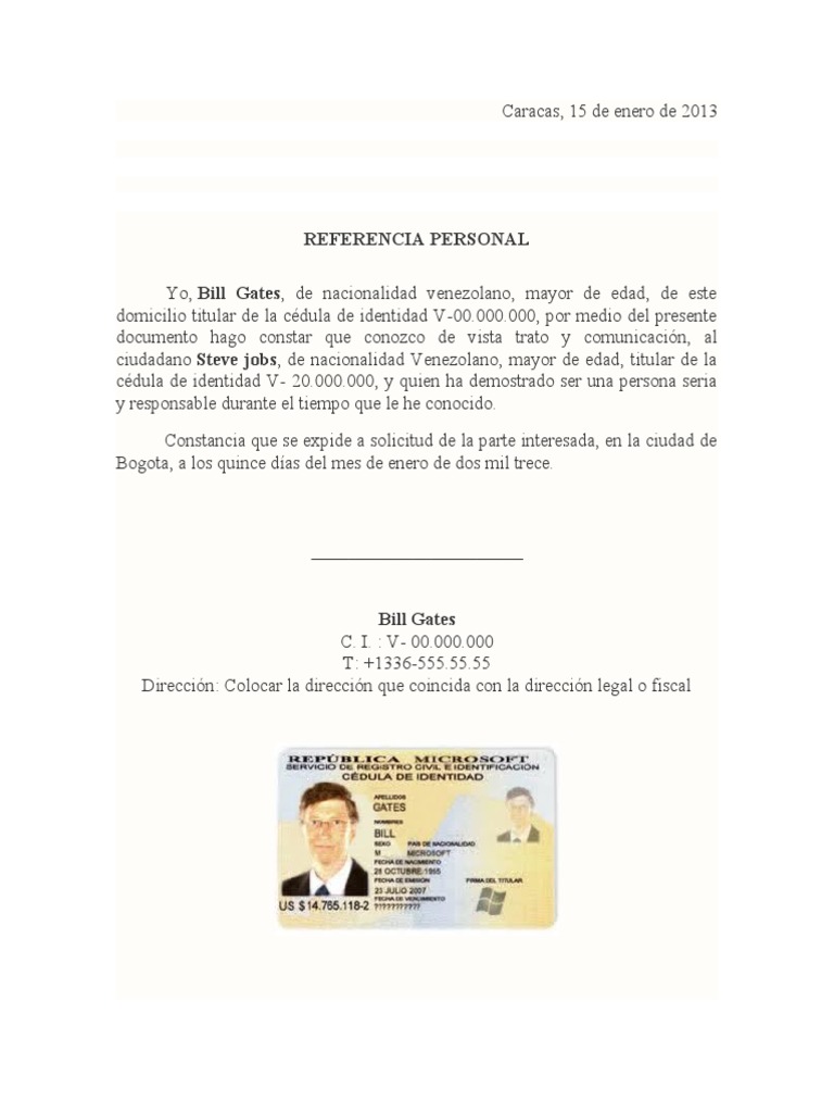 Carta de Referencia Personal | PDF | Business | Informática y ...