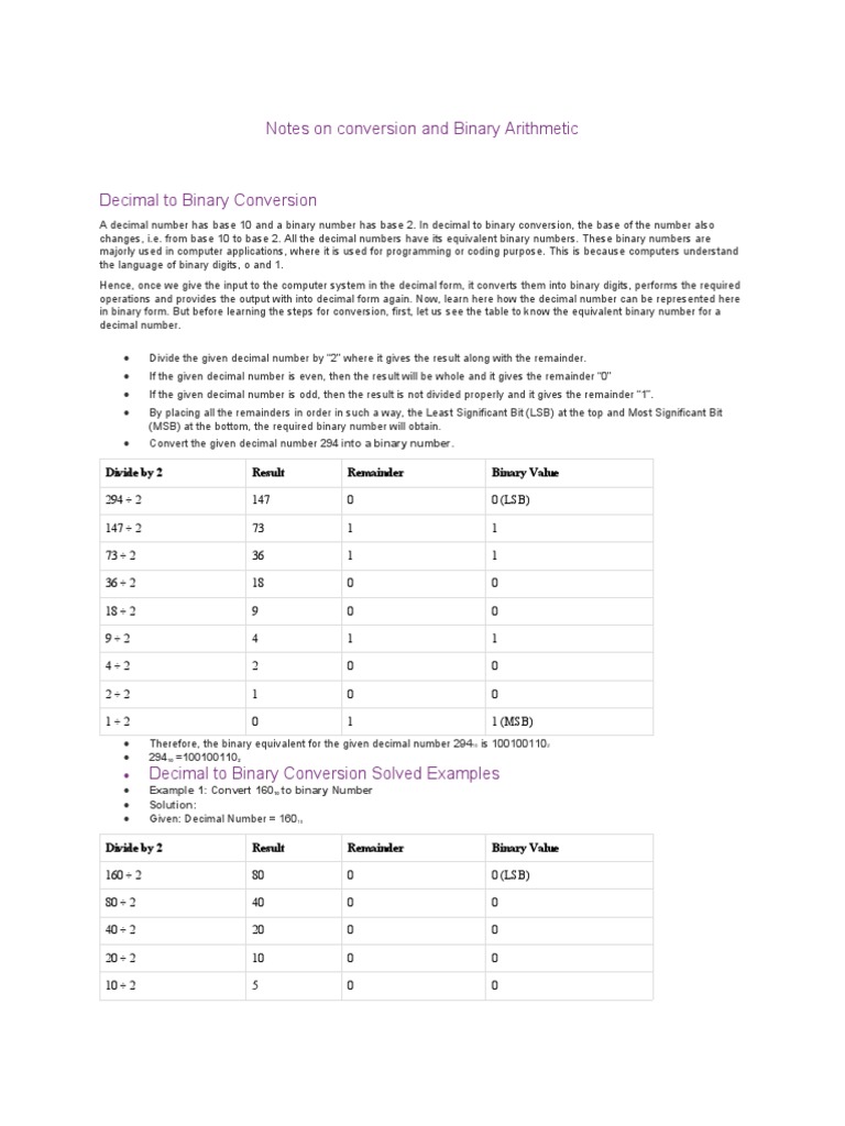 Binary And Decimal Converstion Pdf Decimal Numbers