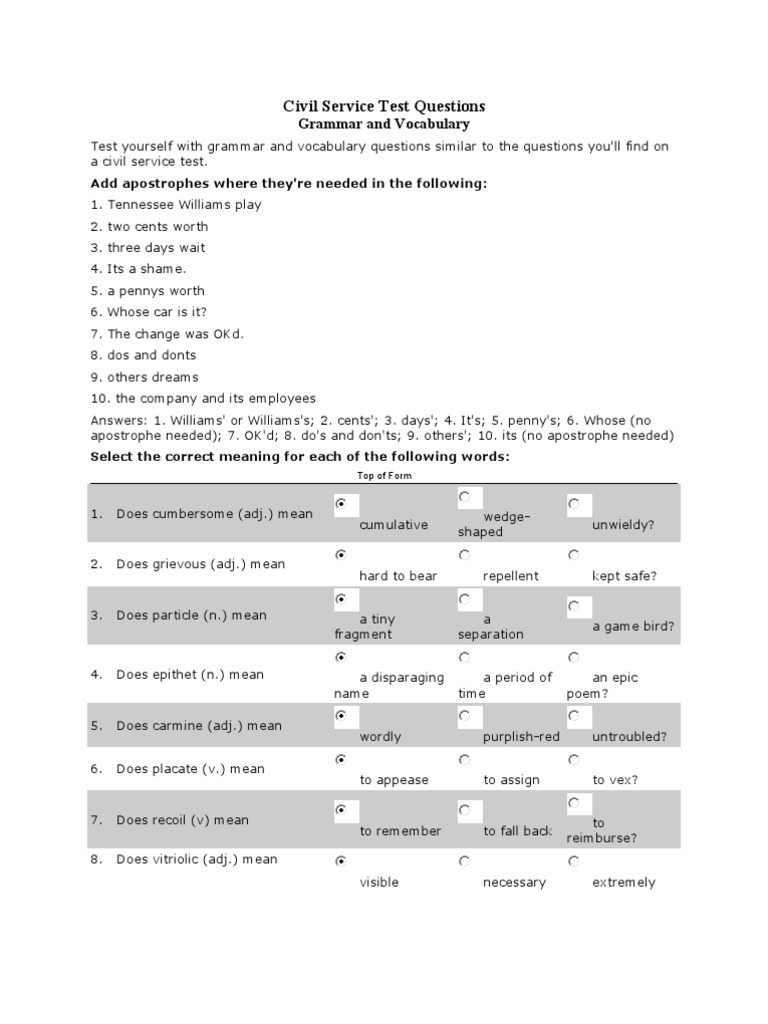 Civil Service Test Questions | PDF | Leadership | Test (Assessment)