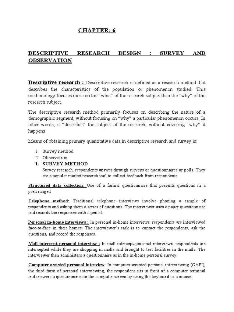 Descriptive Research Design: Survey and Observation | Download Free PDF ...
