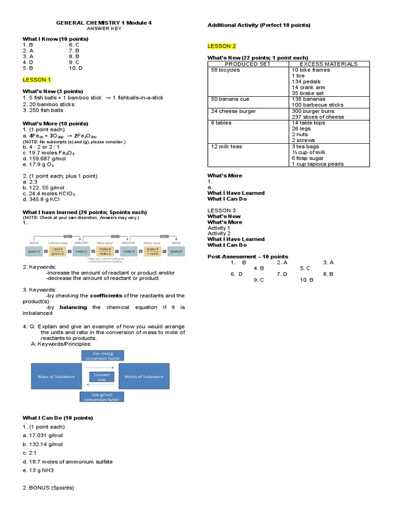 GenChem1 Module 4 Answer Key | PDF | Mole (Unit) | Physical Quantities
